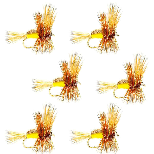 Barbless Yellow Humpy Classic Hair Wing Dry Fly - 6 Flies Hook Size 10 ...