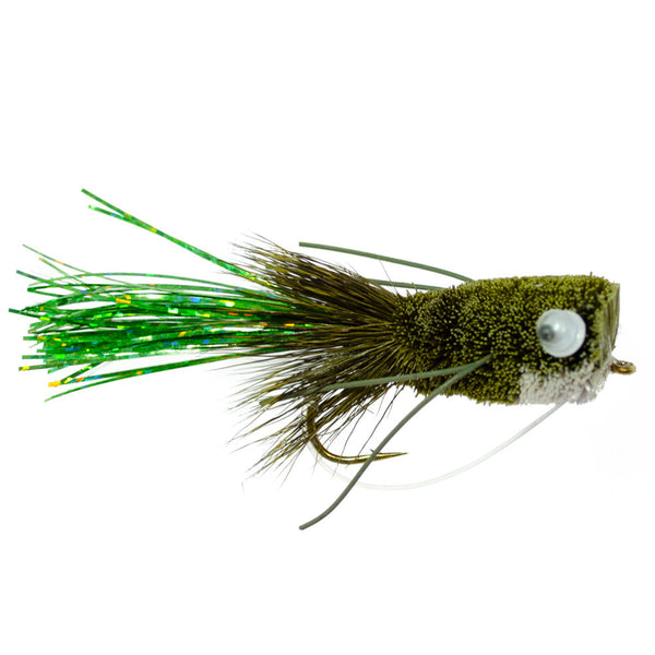 Flashtail Bass Popper 6 Flies Size 8 - Olive Bass Fly Fishing Bug Wide ...