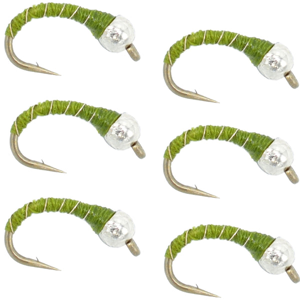 Bead Head Olive Zebra Midge Still Water Nymph Fly - 6 Flies Hook Size ...